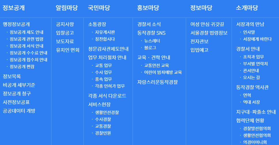 동작경찰서 민원실 바로가기 부서별 전화번호 안내