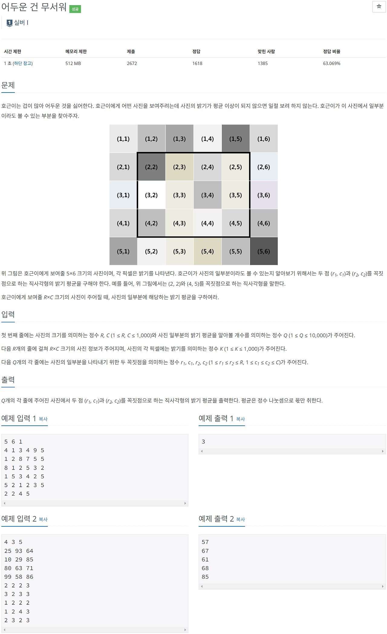 백준 Baekjoon 16507번 어두운 건 무서워 Python파이썬 Calko Lab