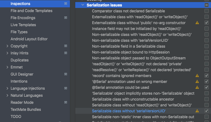 IntelliJ java class serialVersionUID 자동 생성