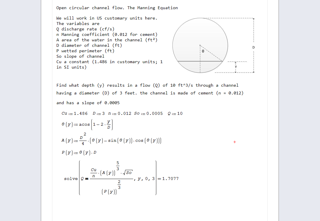 Open circular channel flow. The Manning Equation
