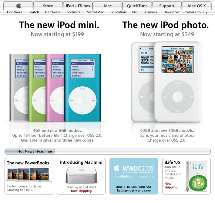 History of Apple web site
