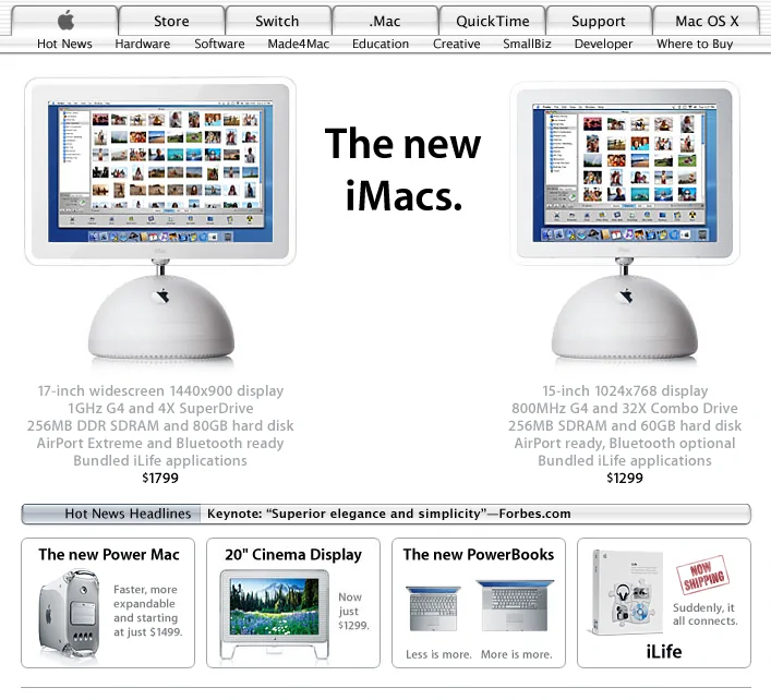 History of Apple web site