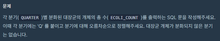 프로그래머스mysql 분기별 분화된 대장균의 개체 수 구하기 공기업 전산직을 위한 도서관