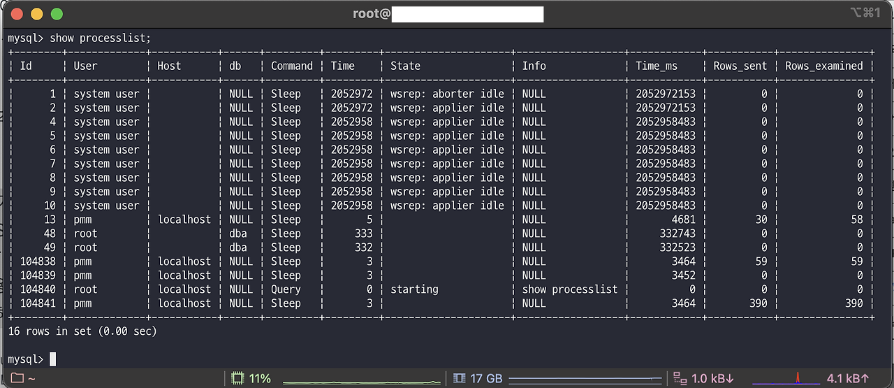 Mysql Show Processlist로 현재 실행중인 스레드 목록 확인하기
