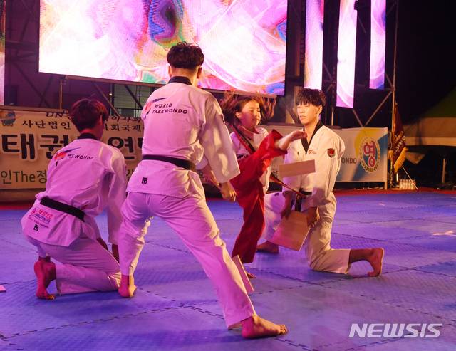 어린태권소년의 힘찬 발차기