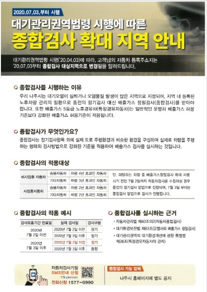 나주시 자동차 종합검사 다음달 3일부터 시행