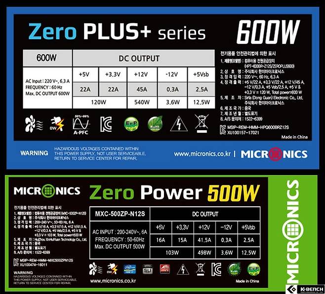 대기 전력 제로, 마이크로닉스 ZERO POWER 500 ZERO + POWER 600W | 보드나라/케이벤치