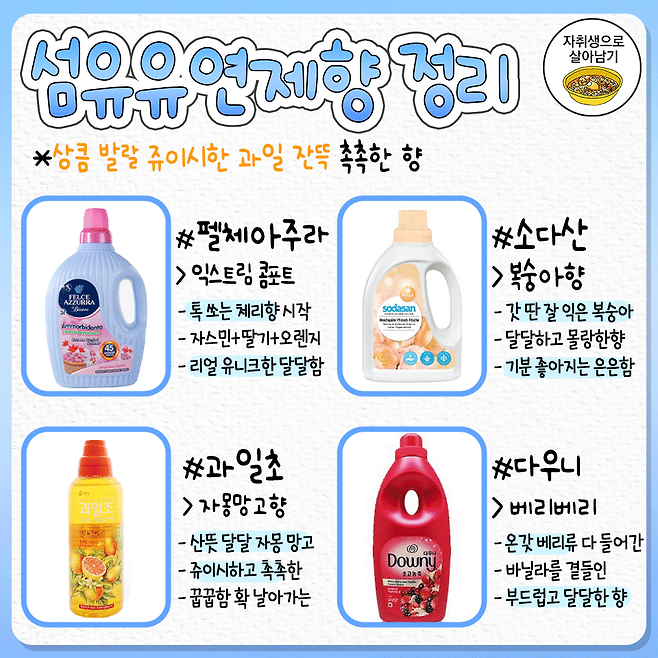지금까지 맡은 코박죽 섬유유연제향 총모음 자취생으로 살아남기