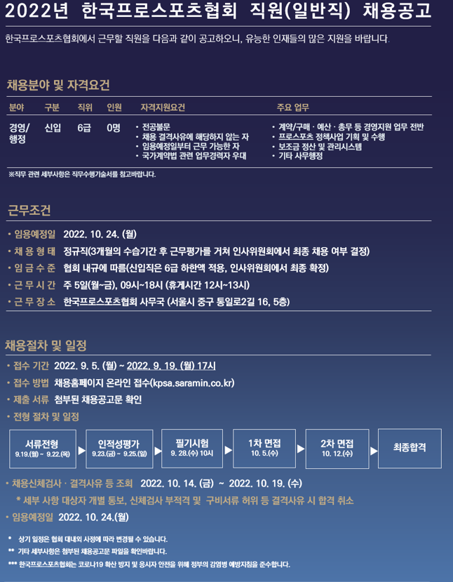 한국프로스포츠협회 직원공개 채용