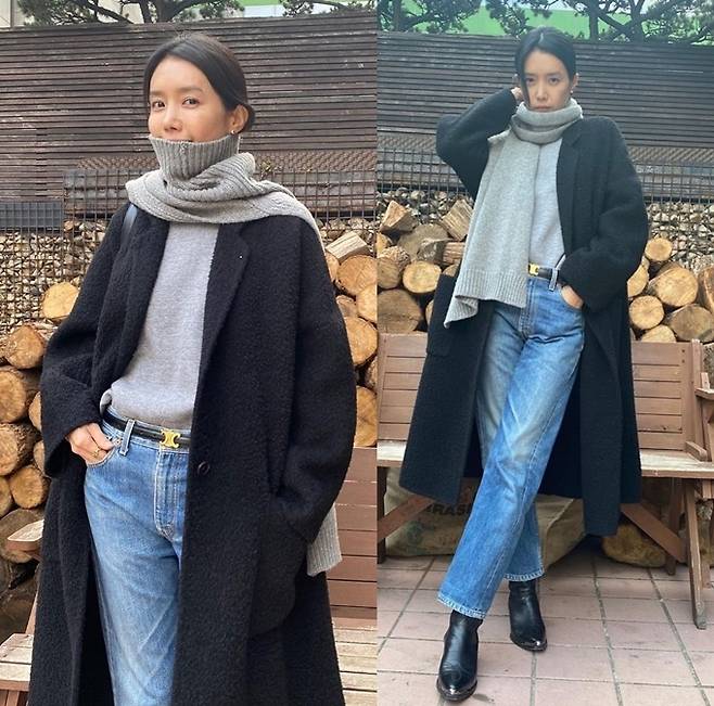 채정안 무심하게 둘러주면 끝 머플러로 완성한 얼죽코 패셔니스타 패션엔