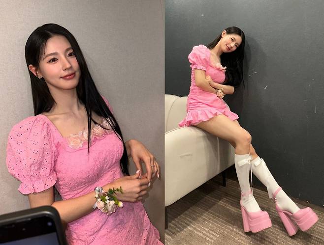 여자아이들 미연 핑크 미니 드레스킬힐봄 맞은 미모