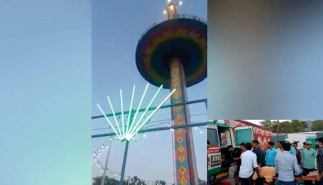 영상 부모들 눈 앞서 아이들 탄 놀이기구 쿵인도 축제 아수라장