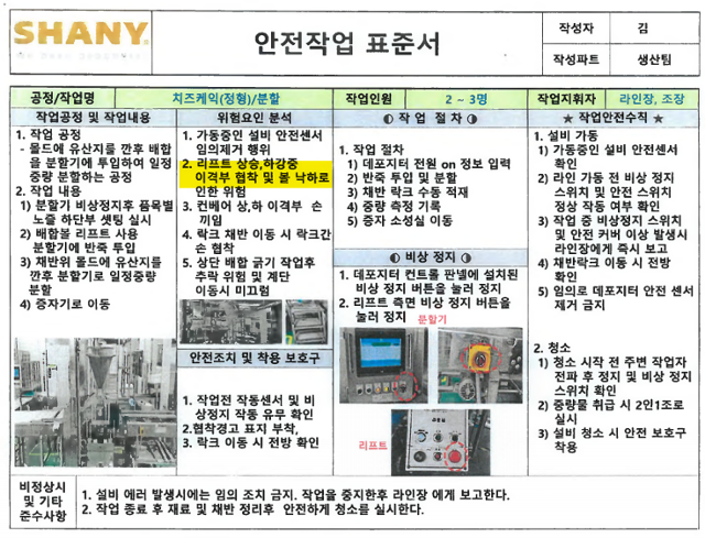 리프트 위험 알고도 대책 없던 샤니 산업안전법 위반