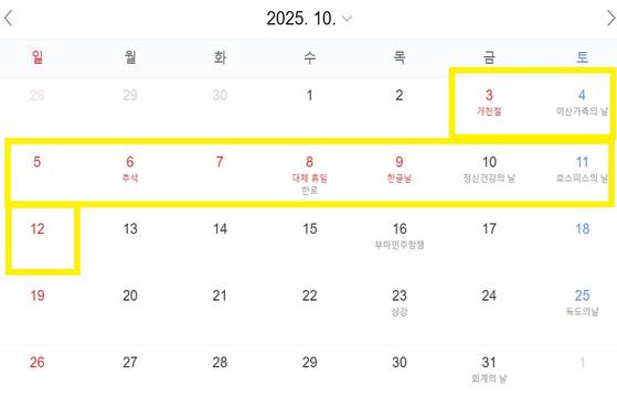 직장인 벌써 기대감2025년 추석연휴 최대 10일 가능