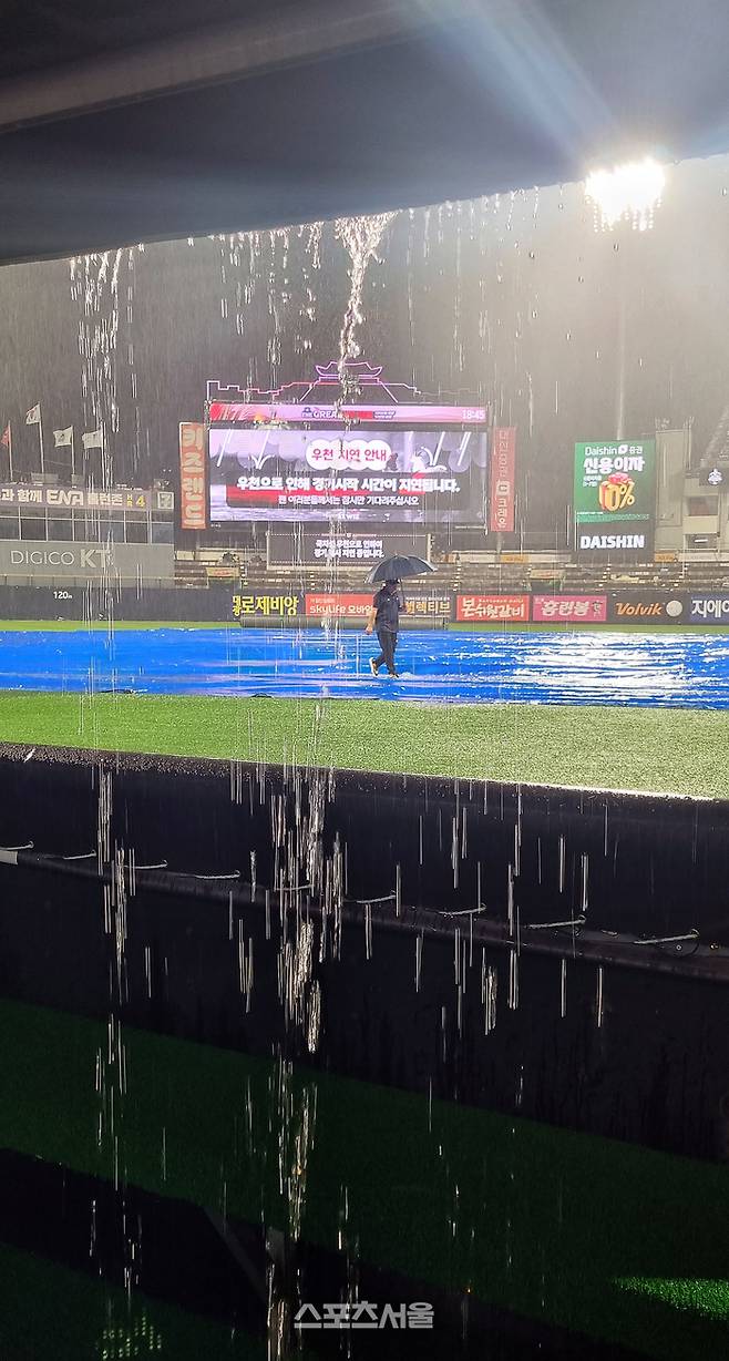 [포토]‘KT-KIA DH2차전 가을비에 지연