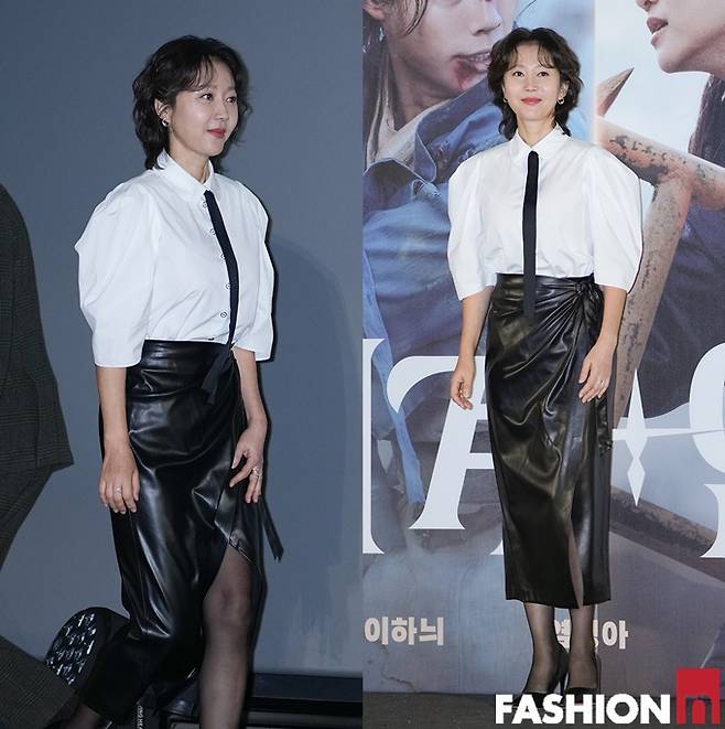염정아 분위기가 달라졌다 뽀글이 파마 셔츠and타이 나들이룩 패션엔
