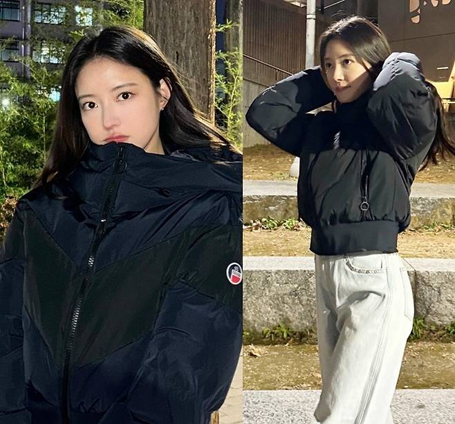 이세영 기온 뚝 찬바람에도 반짝반짝 밤에도 빛나는 블랙 숏패딩 산책룩 패션엔