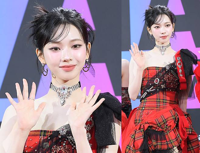 카리나 초커 목걸이 체크 원피스 사랑스런 레드 드레스룩 스타와 패션