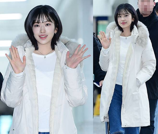 안유진 청초한 미모 돋보이는 화이트 아우터 공항패션 스타와 패션