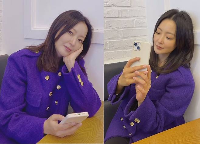 김희선 보라색으로 짙어진 매력 스타일리시한 재킷 패션 스타와 패션