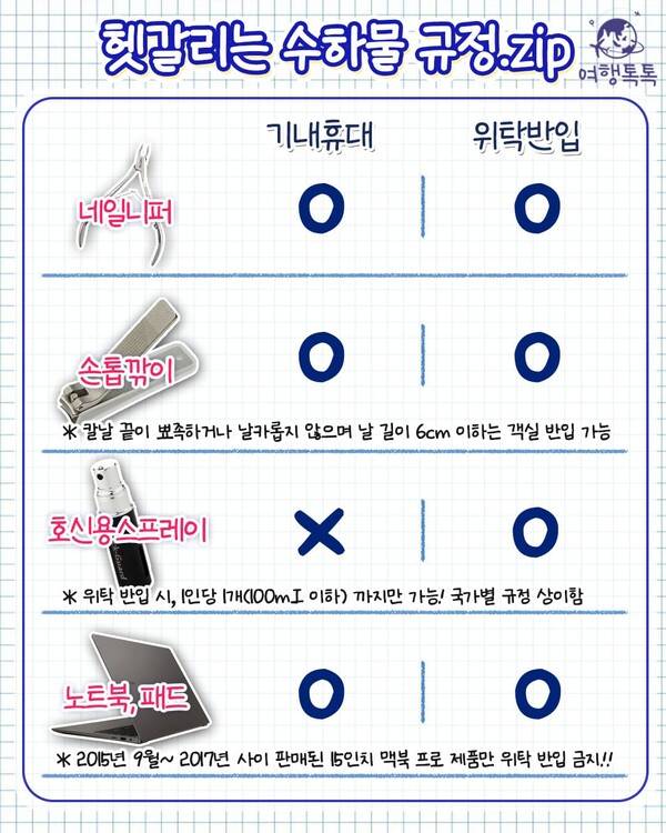 기내 반입 금지 물품 및 수하물 규정 총정리 2024ver 여행톡톡