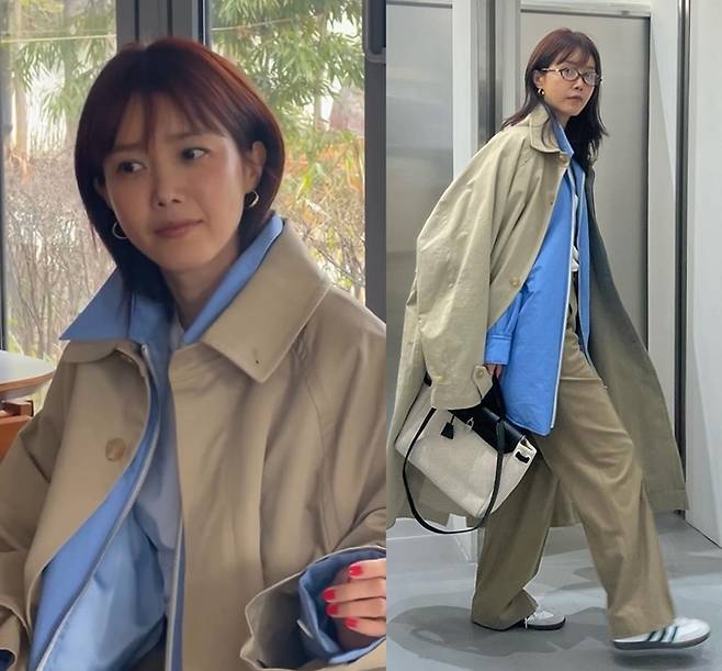 채정안 코트 위에 코트 집업 바람막이와 트렌치코트 스타일링 끝판왕 패션엔
