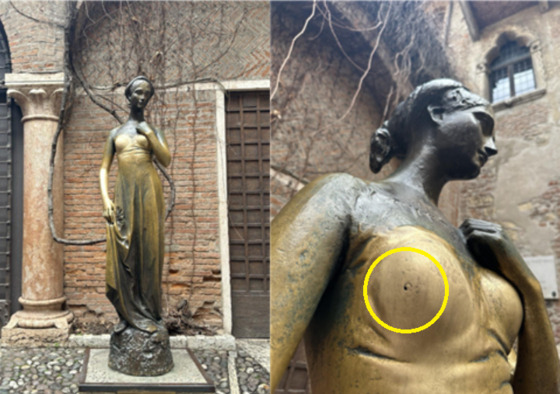 만지면 사랑 이뤄진다관광객 손길에 구멍난 줄리엣 동상