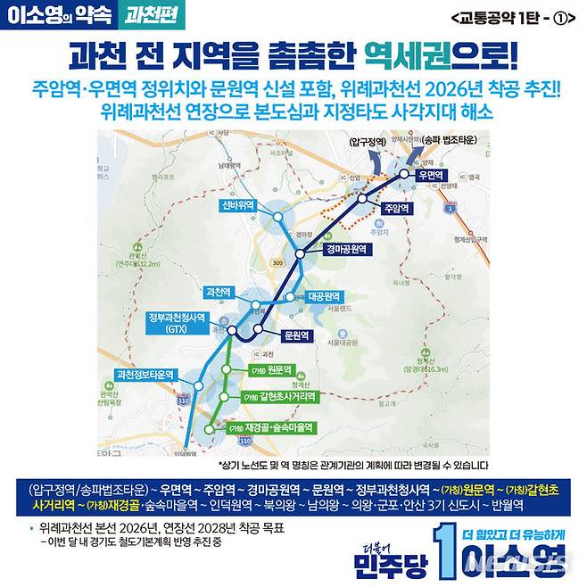 의왕·과천 민주당 이소영 위례 과천선 의왕 연장하겠다