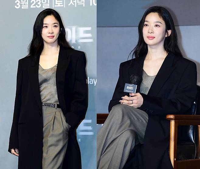 이청아 청아한 아름다움 시크한 매력 코트 슬랙스 패션 스타와 패션
