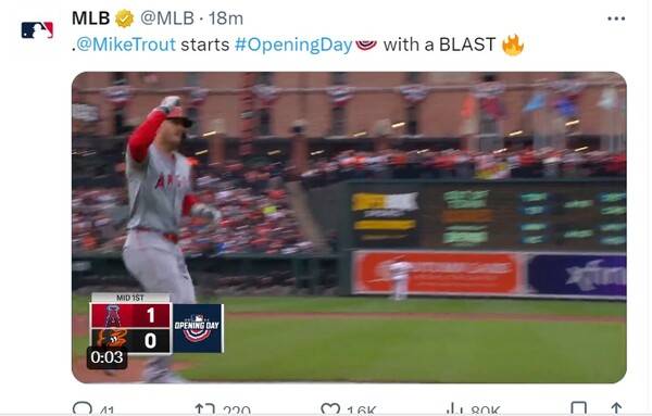 '역시' 트라웃, ML 본토 개막일 첫 홈런의 주인공