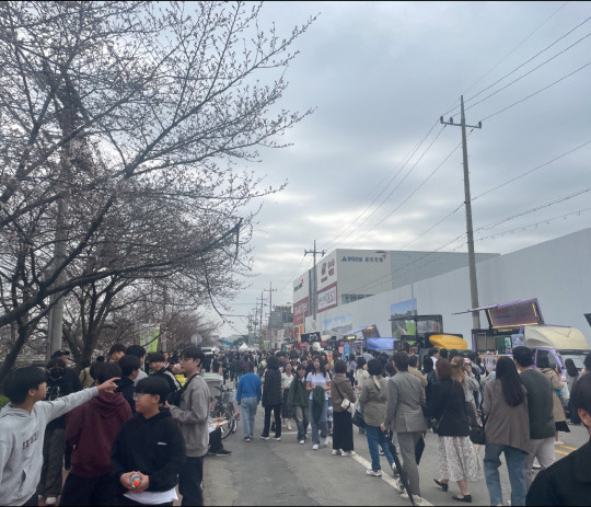 꿀잼도시 첫 포문 청주 푸드트럭 축제 덜 핀 벚꽃에도 북적인 시민들 35대 푸드트럭·다회용기 등 눈길