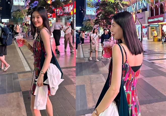 백진희 시원한 백리스 패션 뽐내며 방콕 거리 활보원피스 휴가 패션 스타와 패션