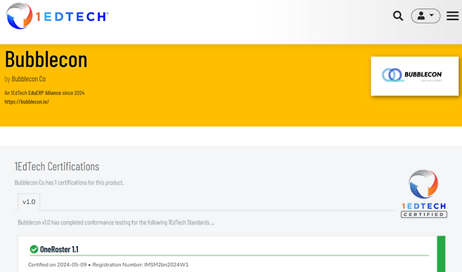 [에듀플러스]버블콘, 국내 최초 '1EdTech OneRoster SIS' 표준 글로벌 인증 획득…에듀테크 업계 '환호'