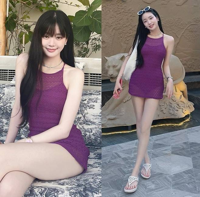이유비 두바이에 빠졌다 비키니 위에 시스루 홀터넥 미니 리조트룩 패션엔