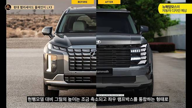 팰리세이드 3세대 풀체인지 강력한 존재감의 정면 디자인 예측 카텍