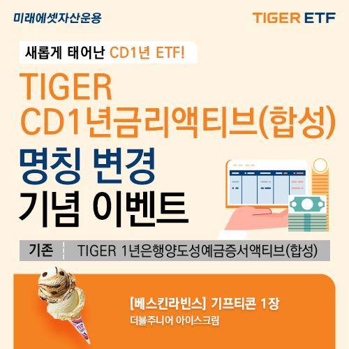 TIGER 1년은행양도성예금증서 ETF, 'CD1년금리'로 명칭 변경