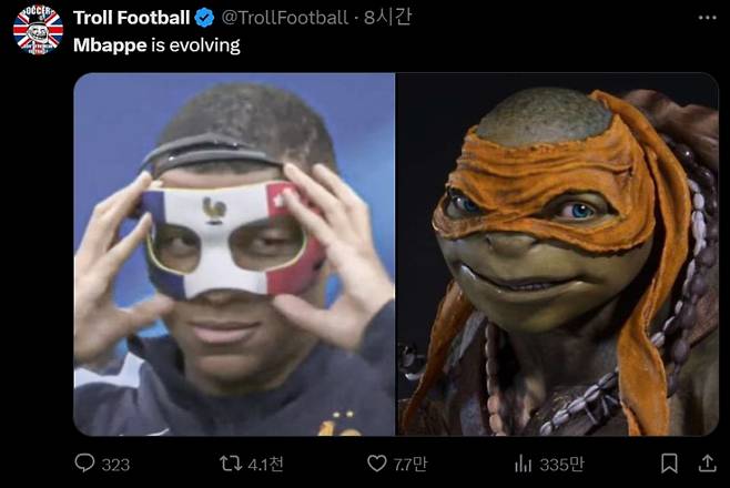 마스크 쓴 음바페 진짜 닌자 거북이 잖아sns 들썩