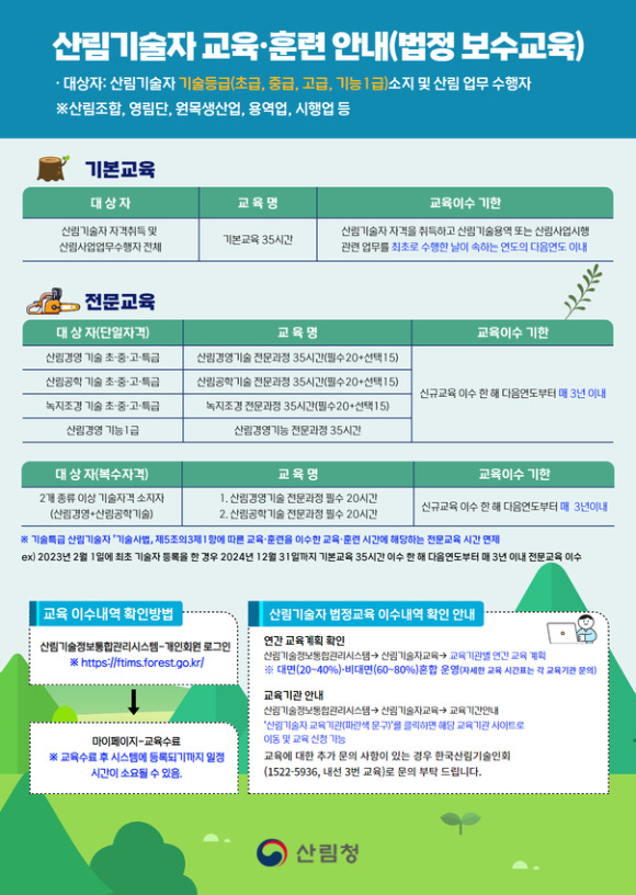 산림기술자 의무교육 이수기한 완화