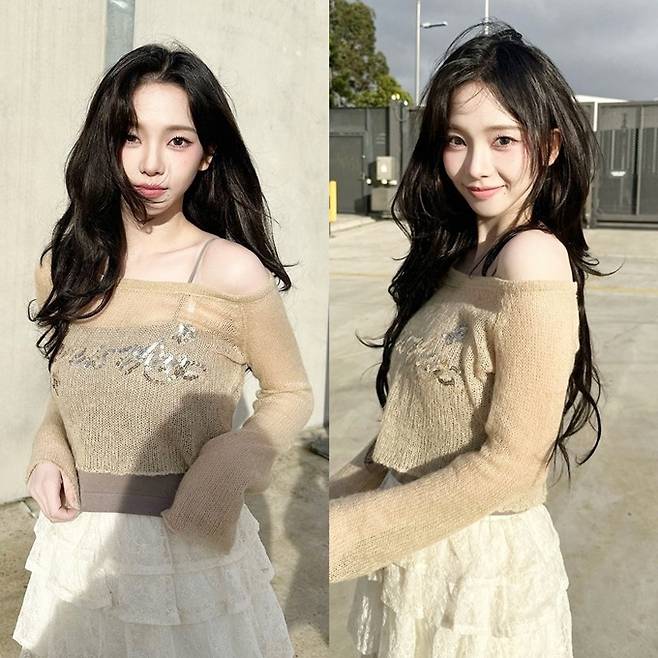 에스파 카리나 머리카락 휘날리는 심쿵 요정 시스루 로맨틱 걸리시룩 패션엔