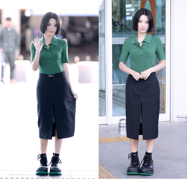전소연 스포티한 폴로셔츠 입고 인형미모 뽐내며 파리 출국 스타와 패션