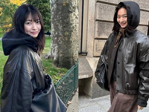 신민아 파리 가을과 어우러진 루즈 핏 레더 재킷 도시 여신의 매력 발산 스타와 라이프