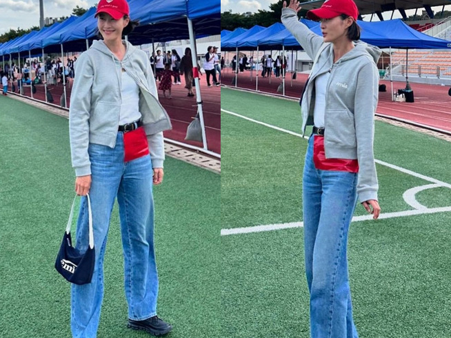 이현이 운동회에서도 돋보인 스타일링 청바지후드 집업 예쁜 엄마룩 스타와 라이프