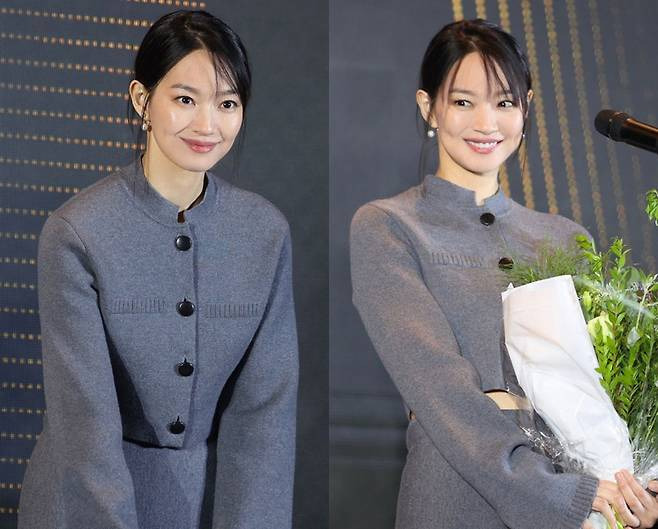 신민아 크롭 디테일과 머메이드 핏의 조화 우아한 그레이 셋업룩 스타와 라이프