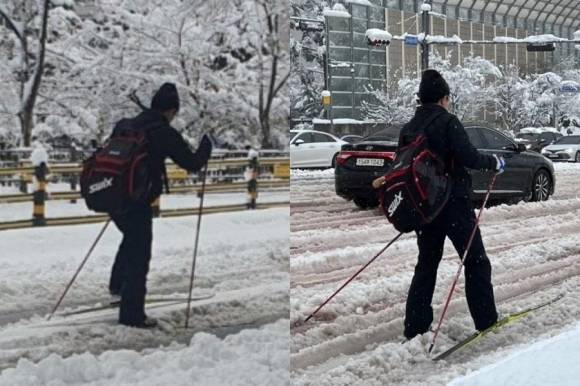 차보다 빠르네” 폭설에 ‘스키 타는 사람 진짜 있었다곳곳서 목격 포착 영상