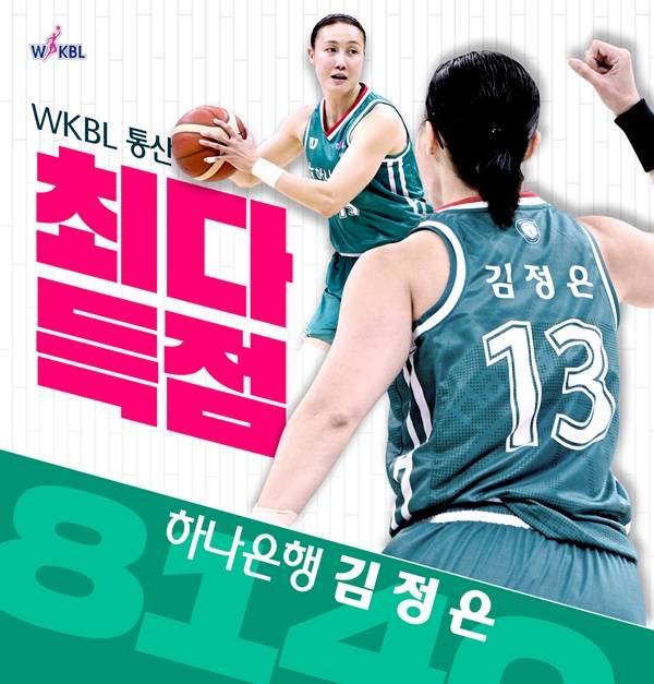 하나은행 김정은, WKBL 통산 최다 득점 1위 등극 눈앞