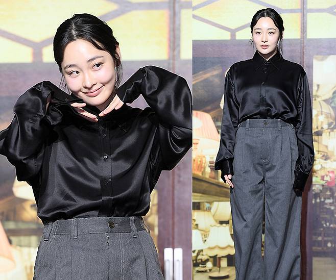 김민하 다리 비율 끝판왕 매혹적인 블랙 실크 셔츠 와이드 팬츠룩 뷰티는 내운명