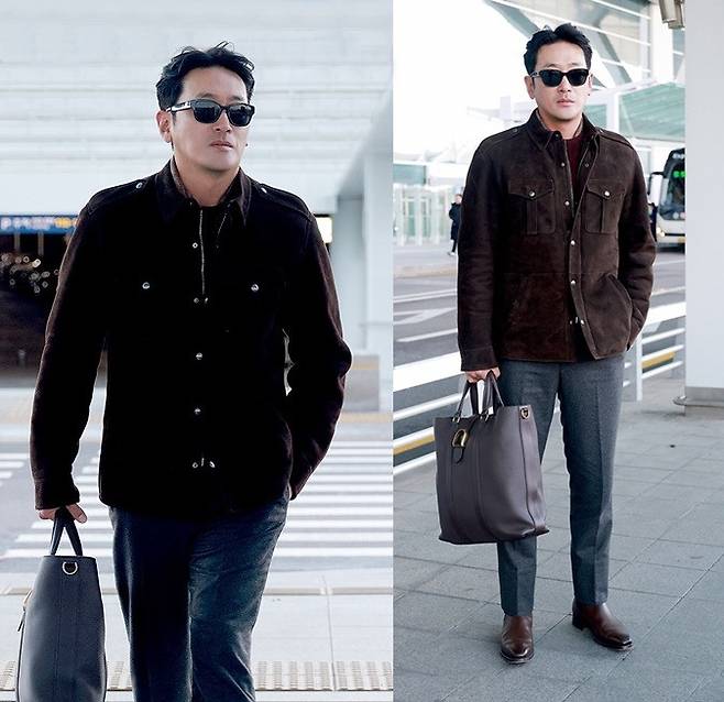 하정우 겨울 접수한 매력남 시어링 재킷 클래식한 윈터룩 상하이 출국 패션엔
