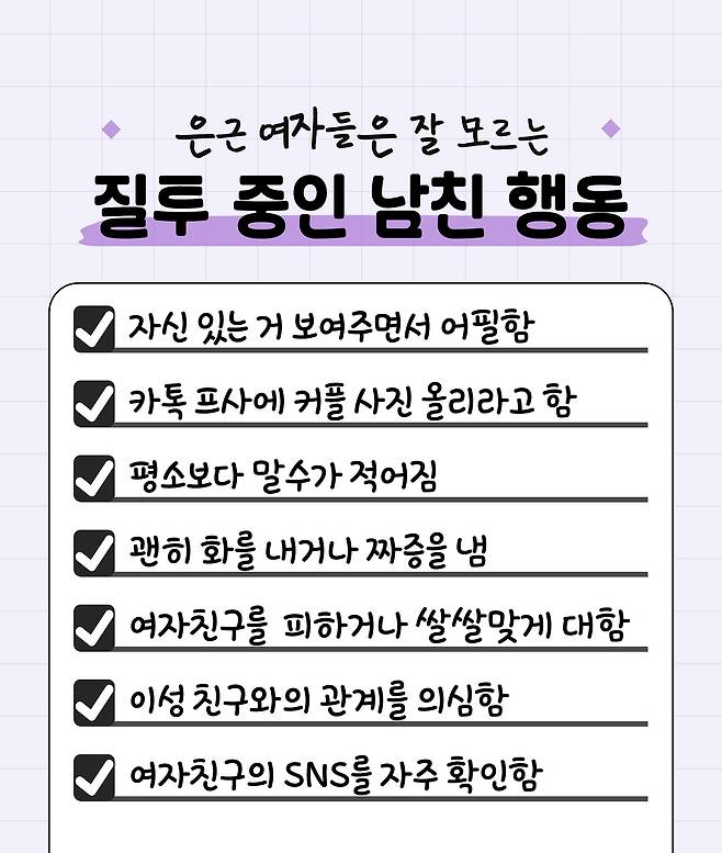 남자가 질투할 때 하는 행동 Top 15 청년서가