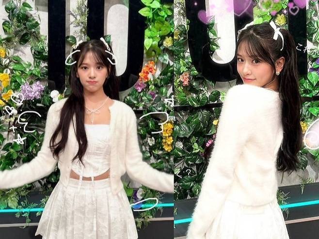 안유진 양갈래 헤어로 러블리 매력 폭발 앙고라 니트와 코르셋 스커트룩 스타와 라이프