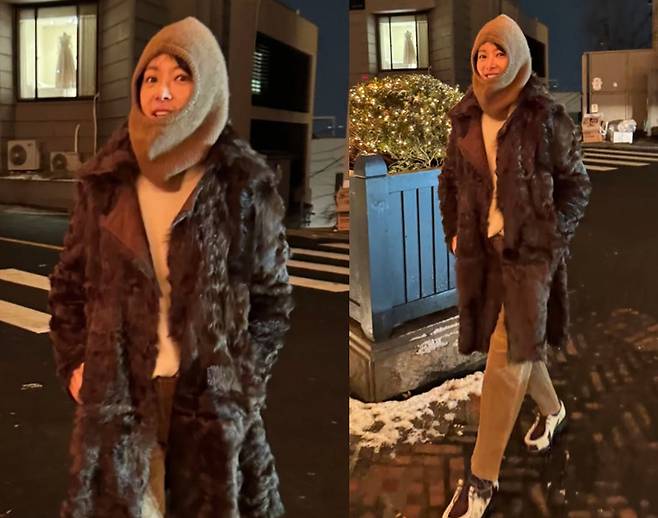 황정음 올겨울 인싸템 발라클라바 니트에 퍼 코트로 우아한 산책룩 뷰티는 내운명